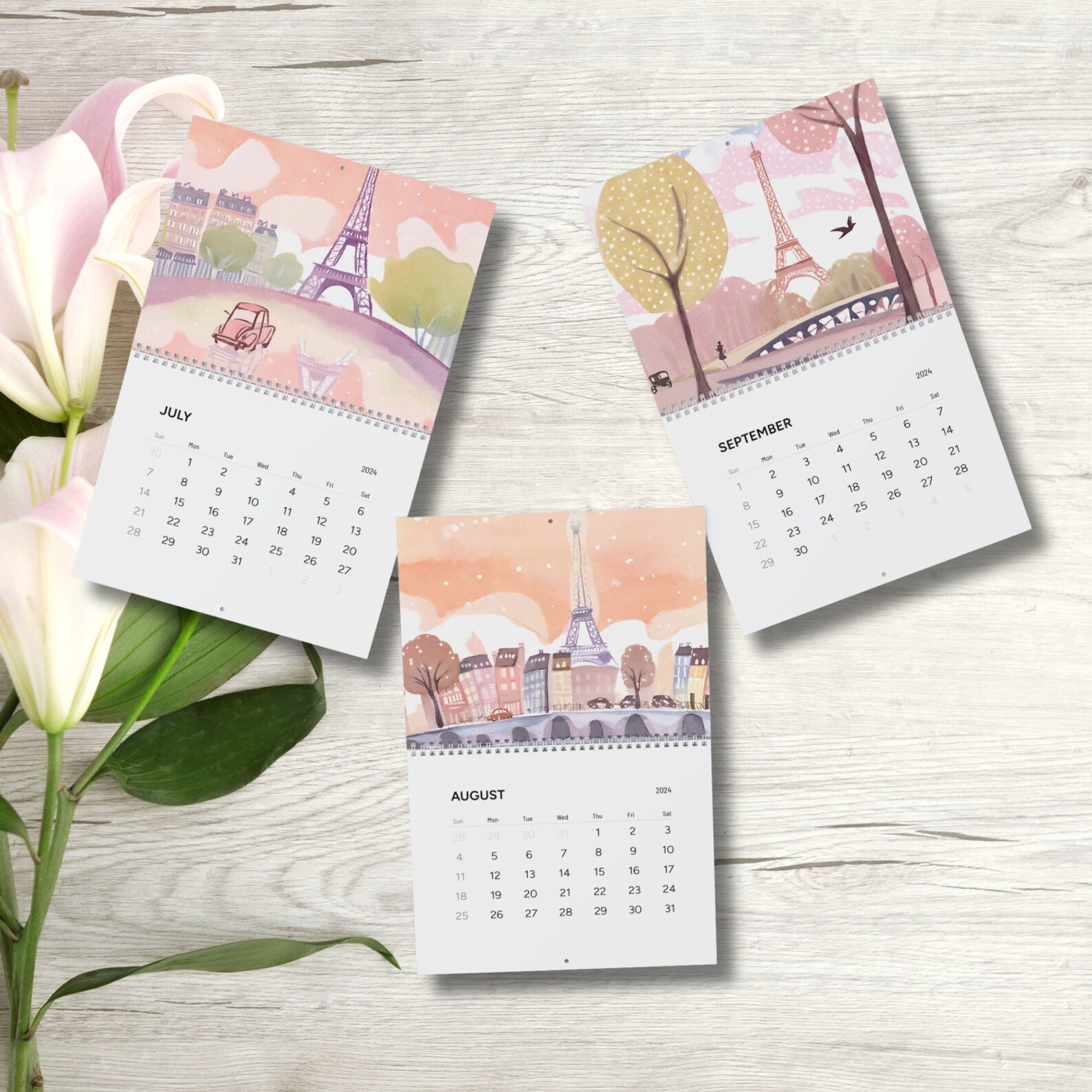 Calendars, 2024 Eiffel Tower Paris France - Monthly Calendar, Travel ...