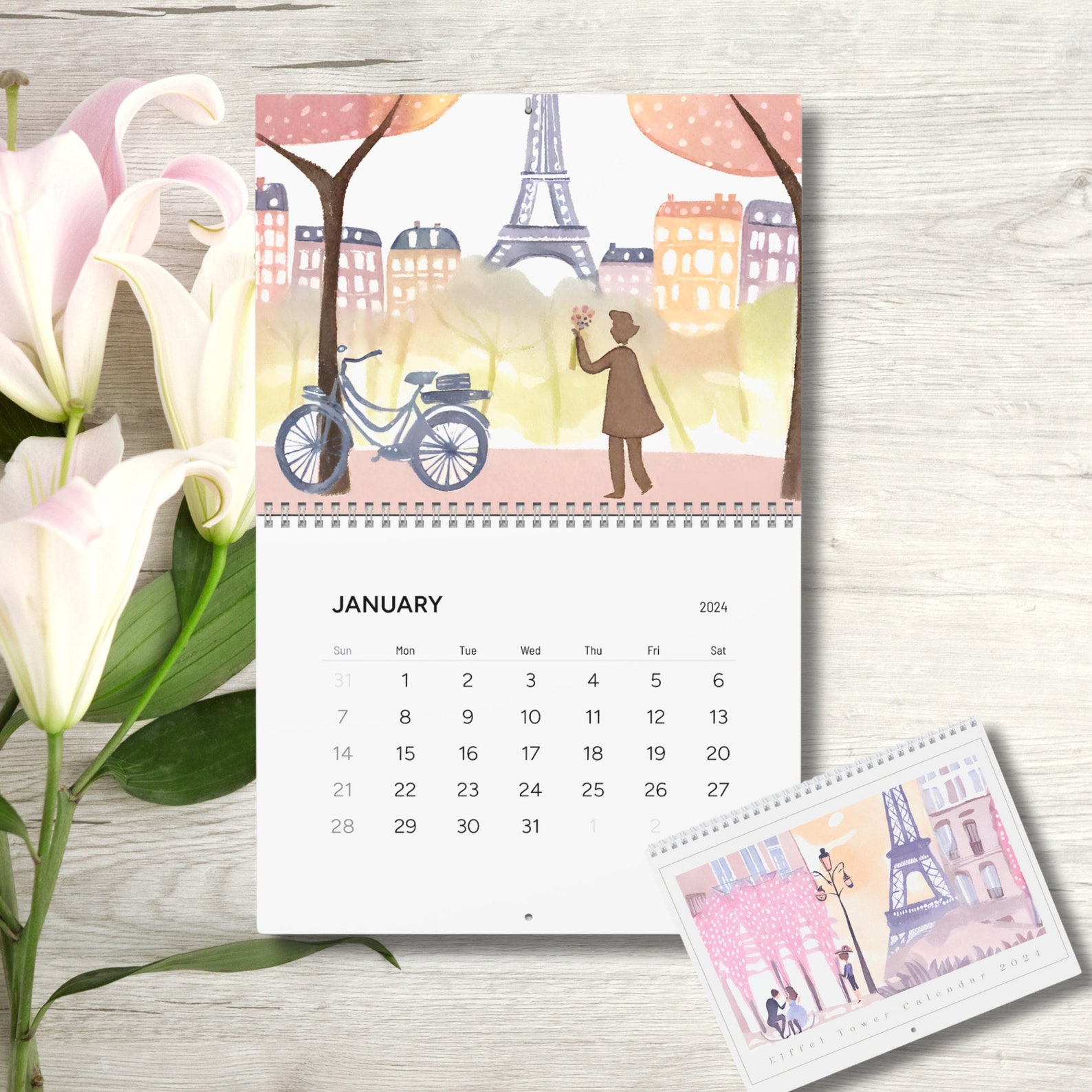 Calendars, 2024 Eiffel Tower Paris France - Monthly Calendar, Travel ...