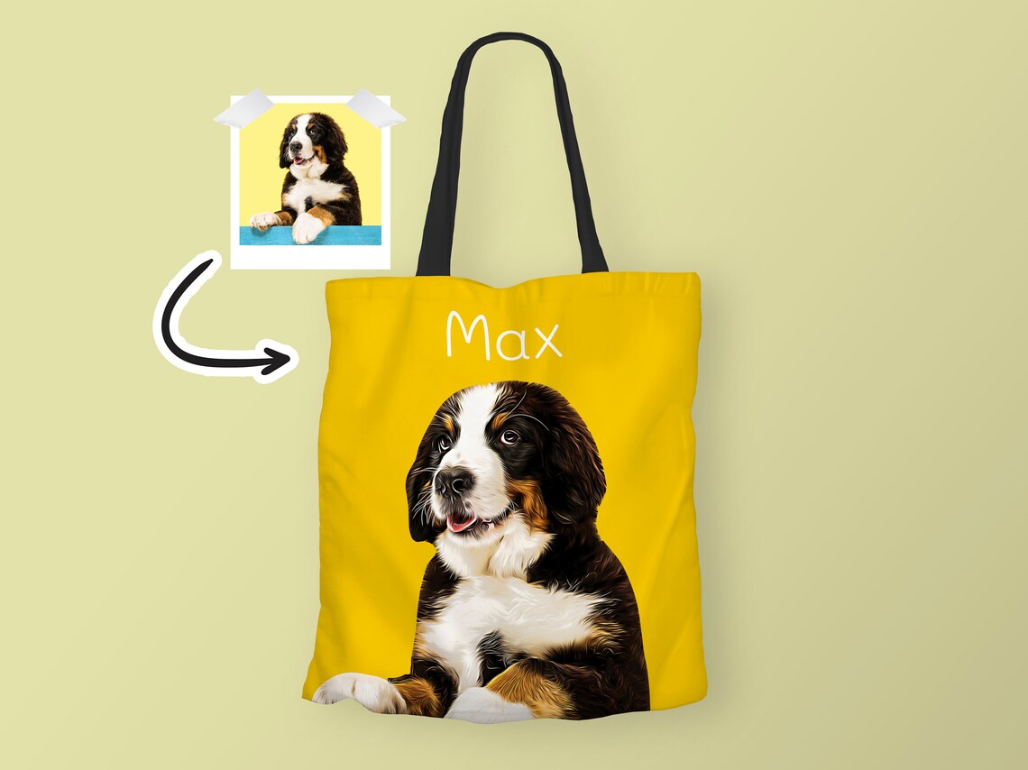 Custom Dog Photo Tote Bag Pet Picture Tote Bag With Name Pet | Etsy
