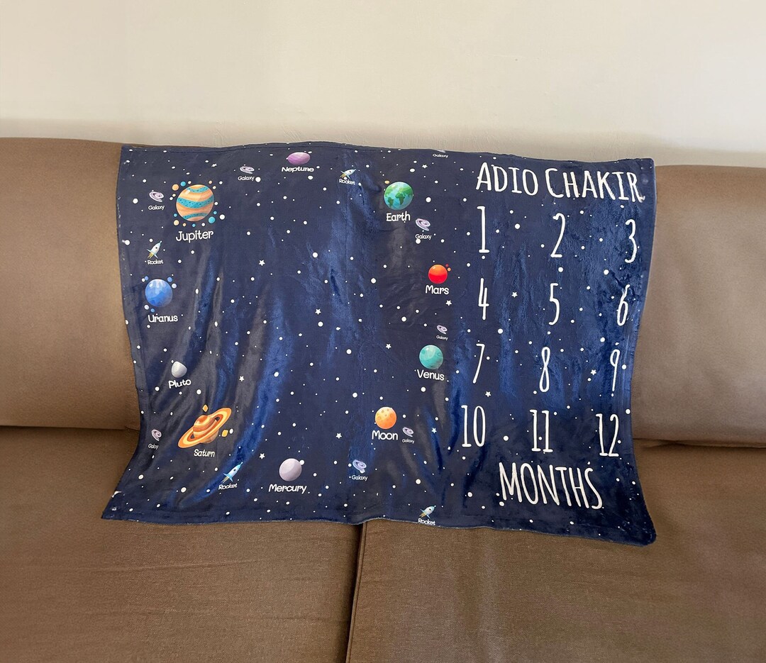 Space Themed Baby Milestone Blanket With Planets and Stars, Monthly ...