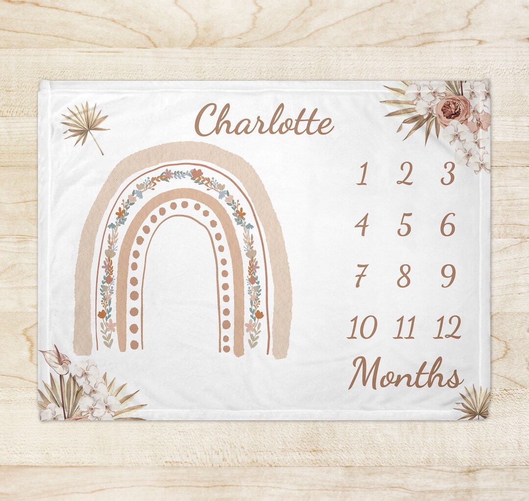 Personalized Baby Name Milestone Swaddle Blanket, Custom Boho Floral ...