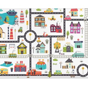 City Traffic Map Children Friendly Carpet, Traffic Car Road Map Rug ...