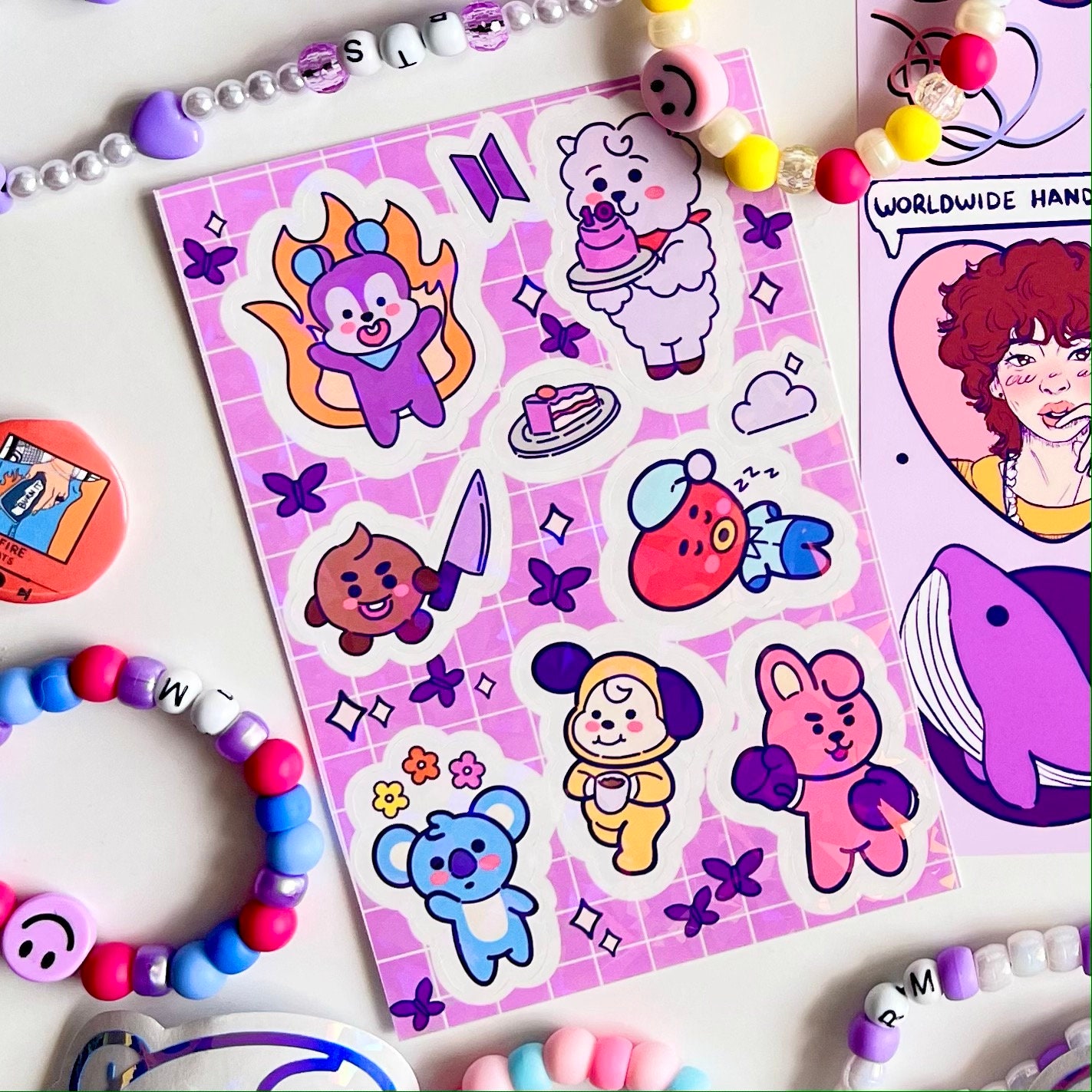 Anime Inspired Sticker Sheets Bee Puppy Cat ATLA JJK Spy Fam Demon Kny ...