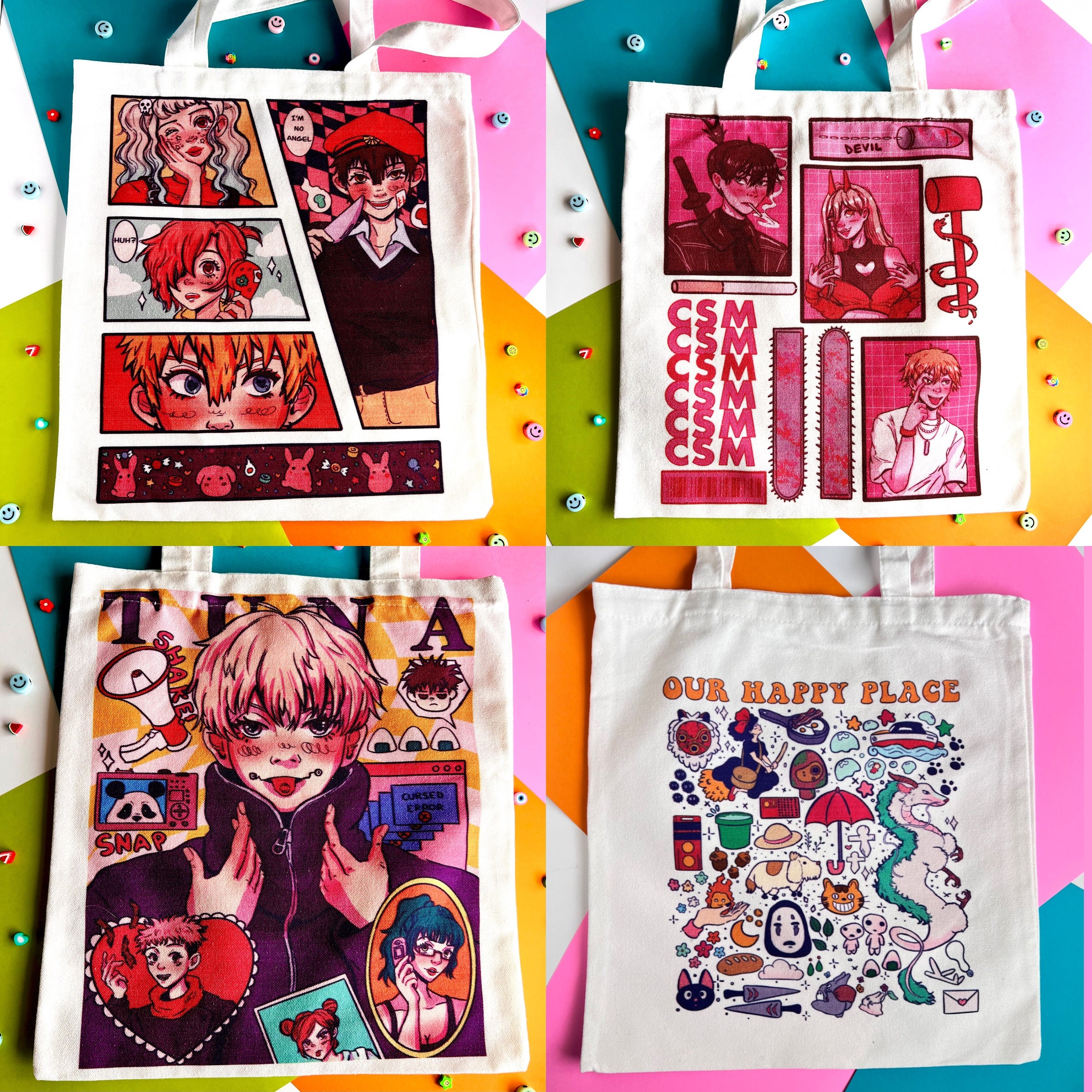 Color Anime Inspired Tote Bags JJK CSM TBHK Gift Totoro Haku Inumaki ...