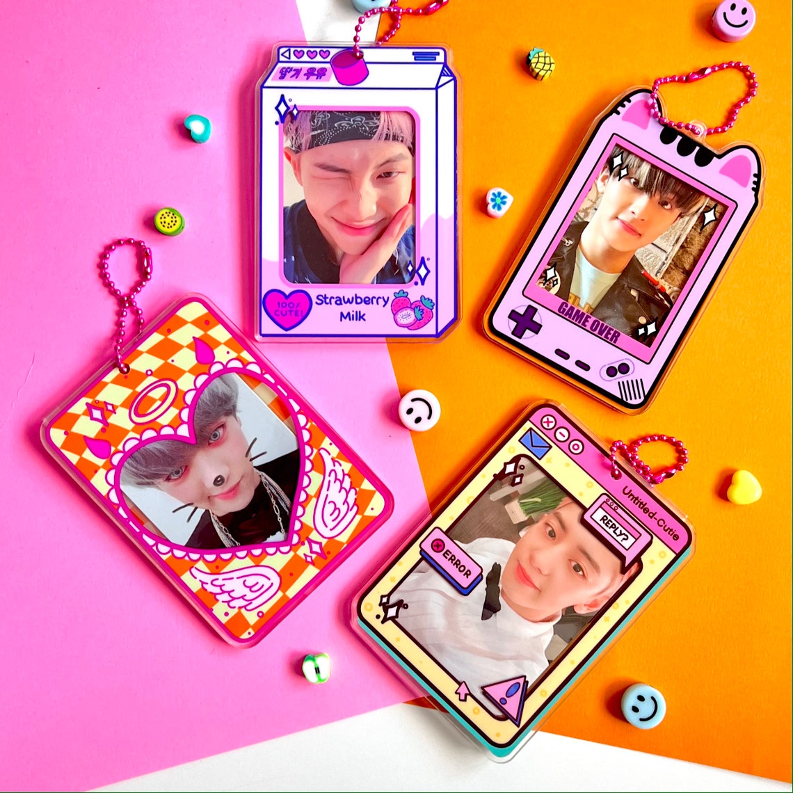 K-pop Idol Photocard Holder Keychain Cute Top Loaders Kawaii Strawberry ...