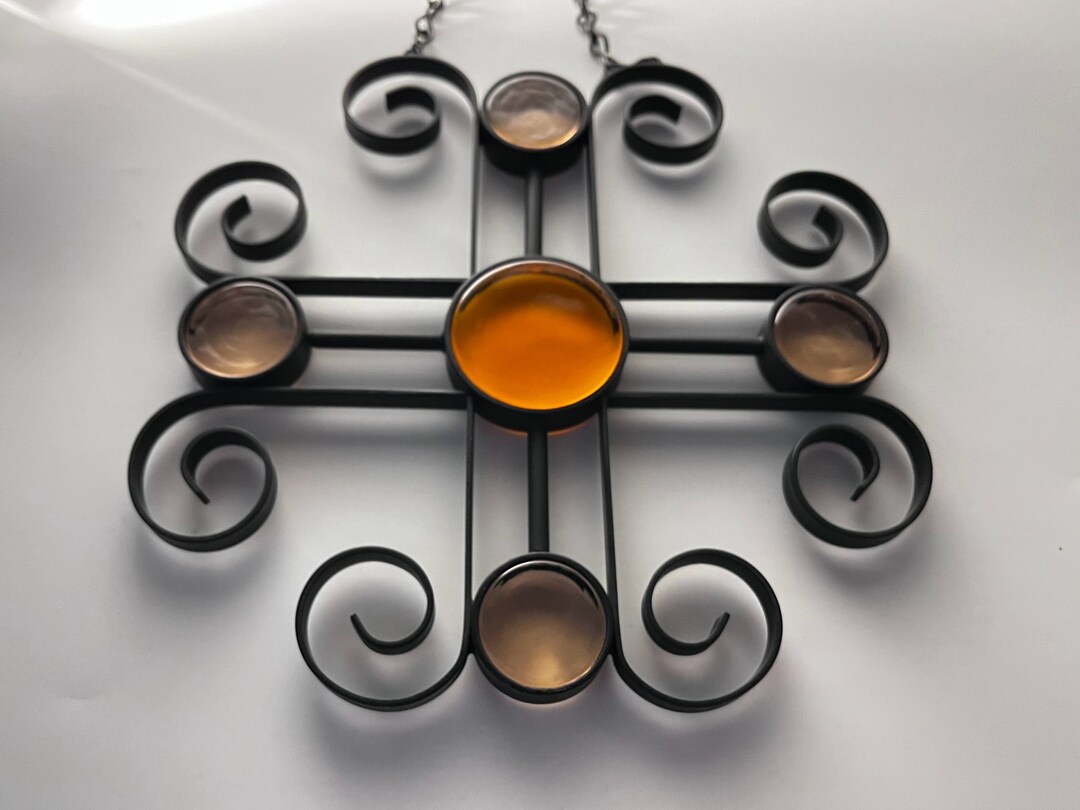 Gunnar Ander Ystad Metal Window Ornament: Amber Glass, Wrought Iron ...