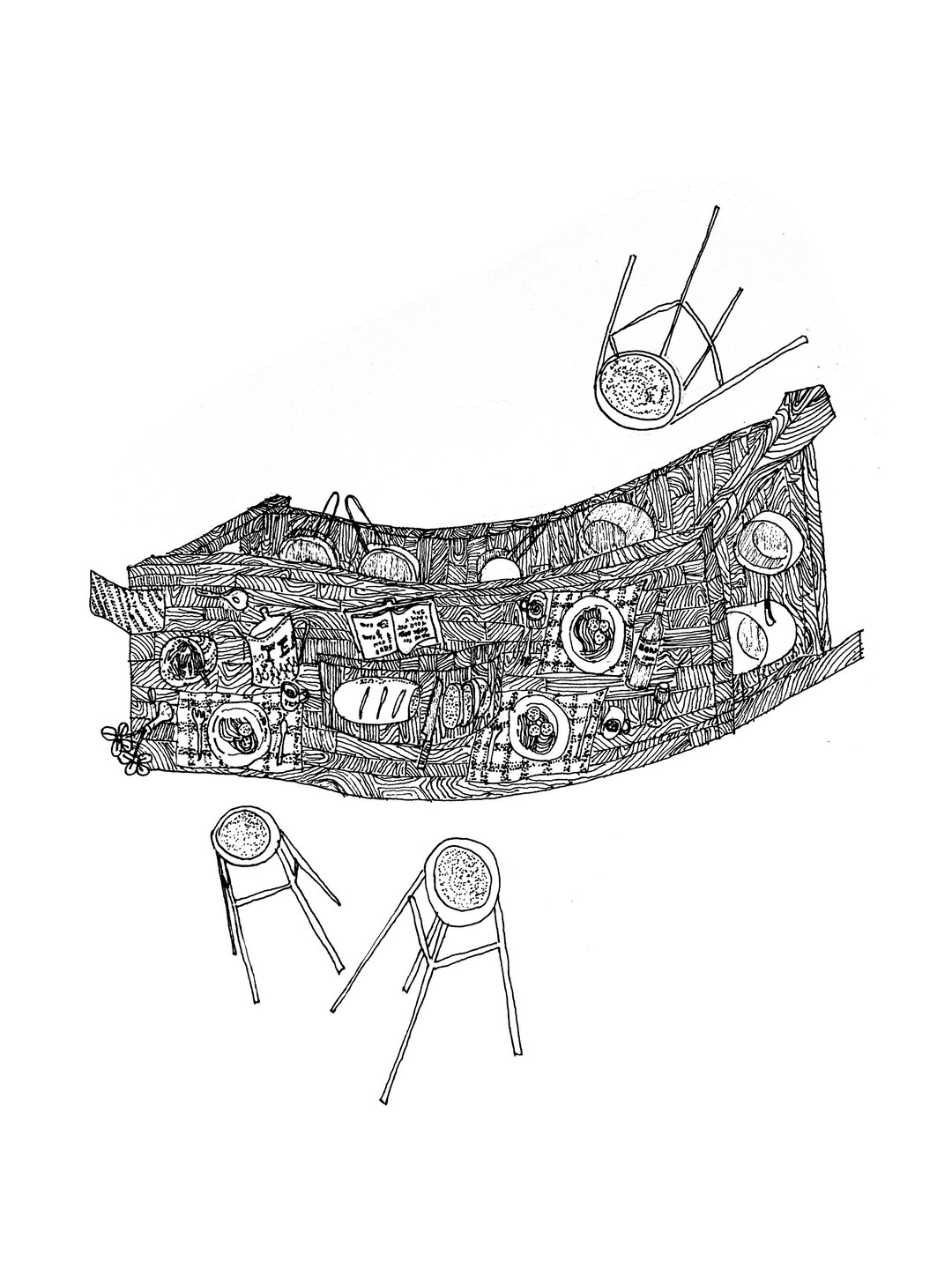 Modern Kitchen Art Ink Drawing of Abstract Kitchen Table - Etsy