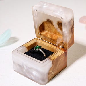 Green Epoxy Resin & Wood Engagement Ring Box, Personalized Wedding Ring ...