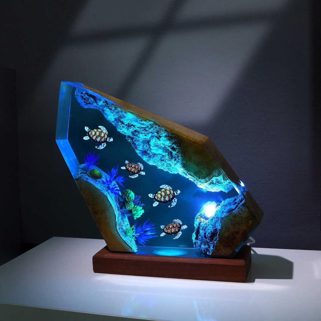 Sea Turtles & Coral Epoxy Resin Night Light, Sea Creatures Lamp, Coral ...