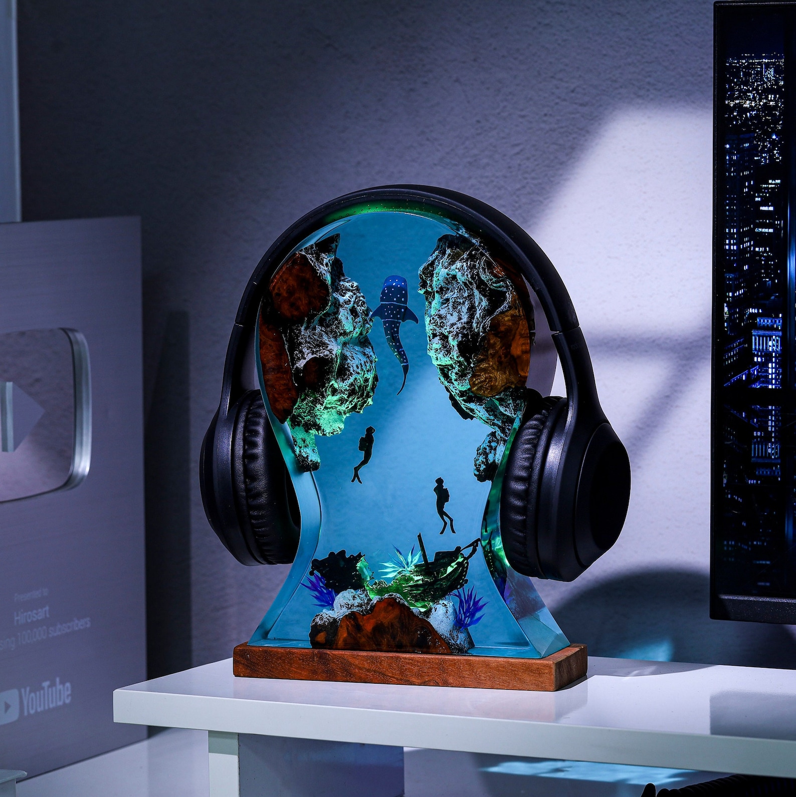 Custom Headphone Stand, Office Decor, Headset Artwork Holder and Resin ...