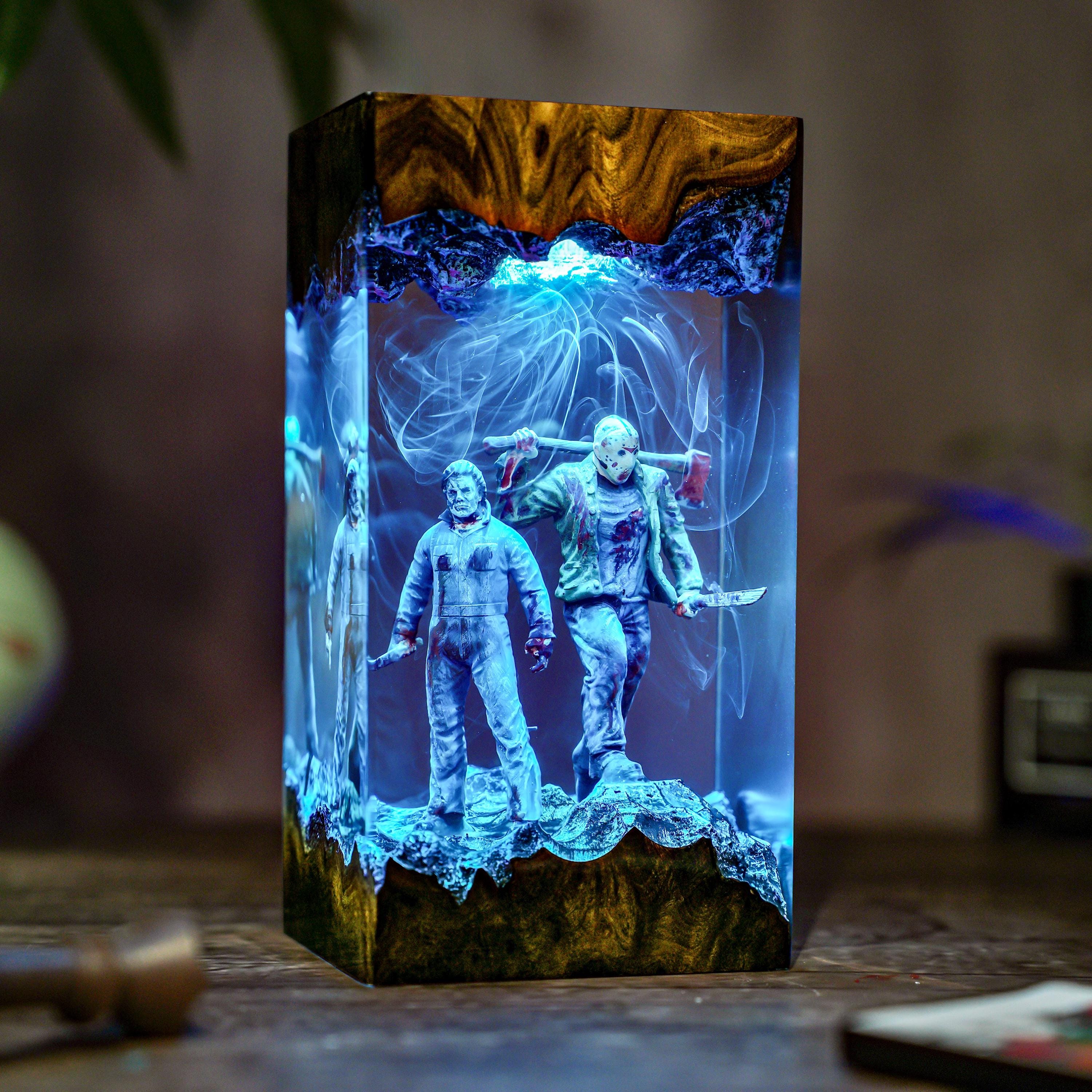 Masked Slasher Horror Resin Lamp, Handmade Epoxy Desk Decor, Dark ...