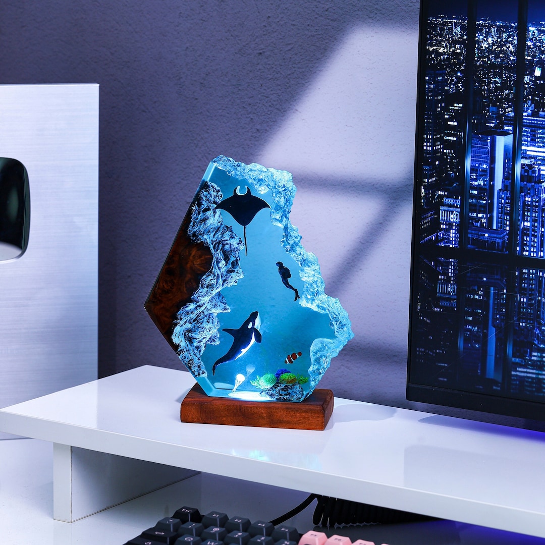 Scuba Diver and Orca Night Lights, Killer Whale Resin Lamp, Epoxy Resin ...