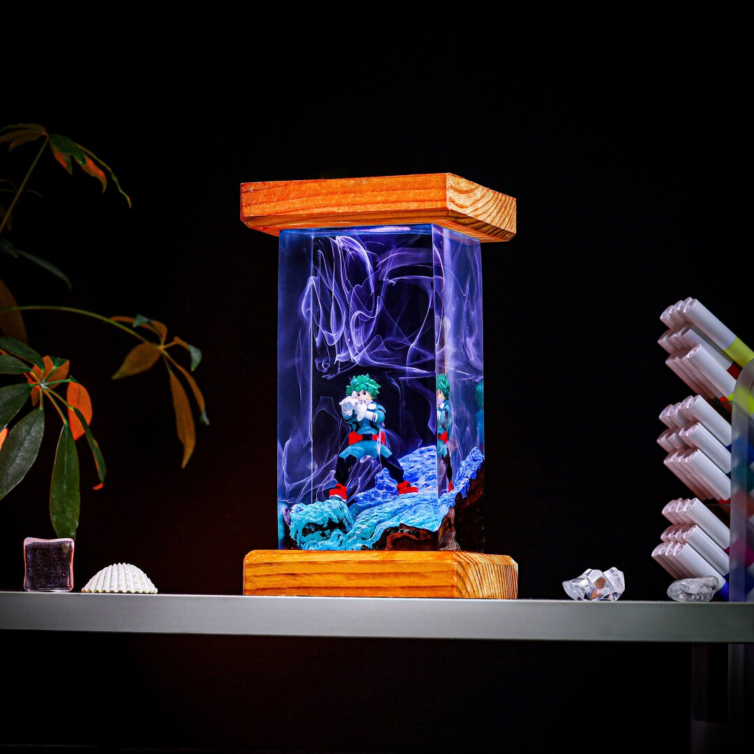 My He.ro Ac.ademia Night Lamp, D.ek.u Model Epoxy Lamp, Dinosaur Wood ...