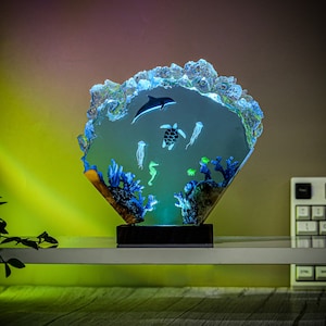 Mermaid in Coral Reef Night Light Resin Lamp the Mermaid and Diver ...