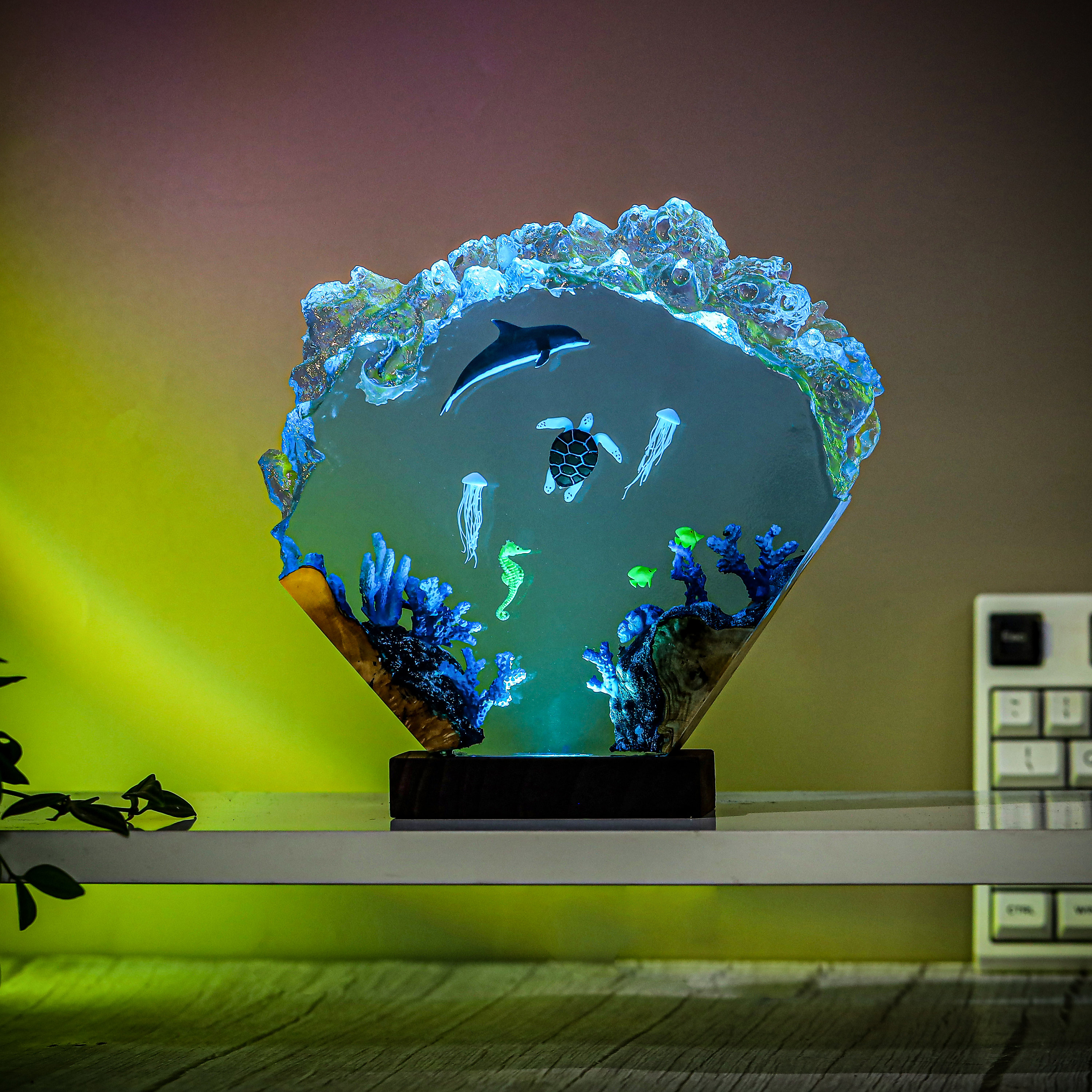 Mermaid in Coral Reef Night Light Resin Lamp the Mermaid and Diver ...