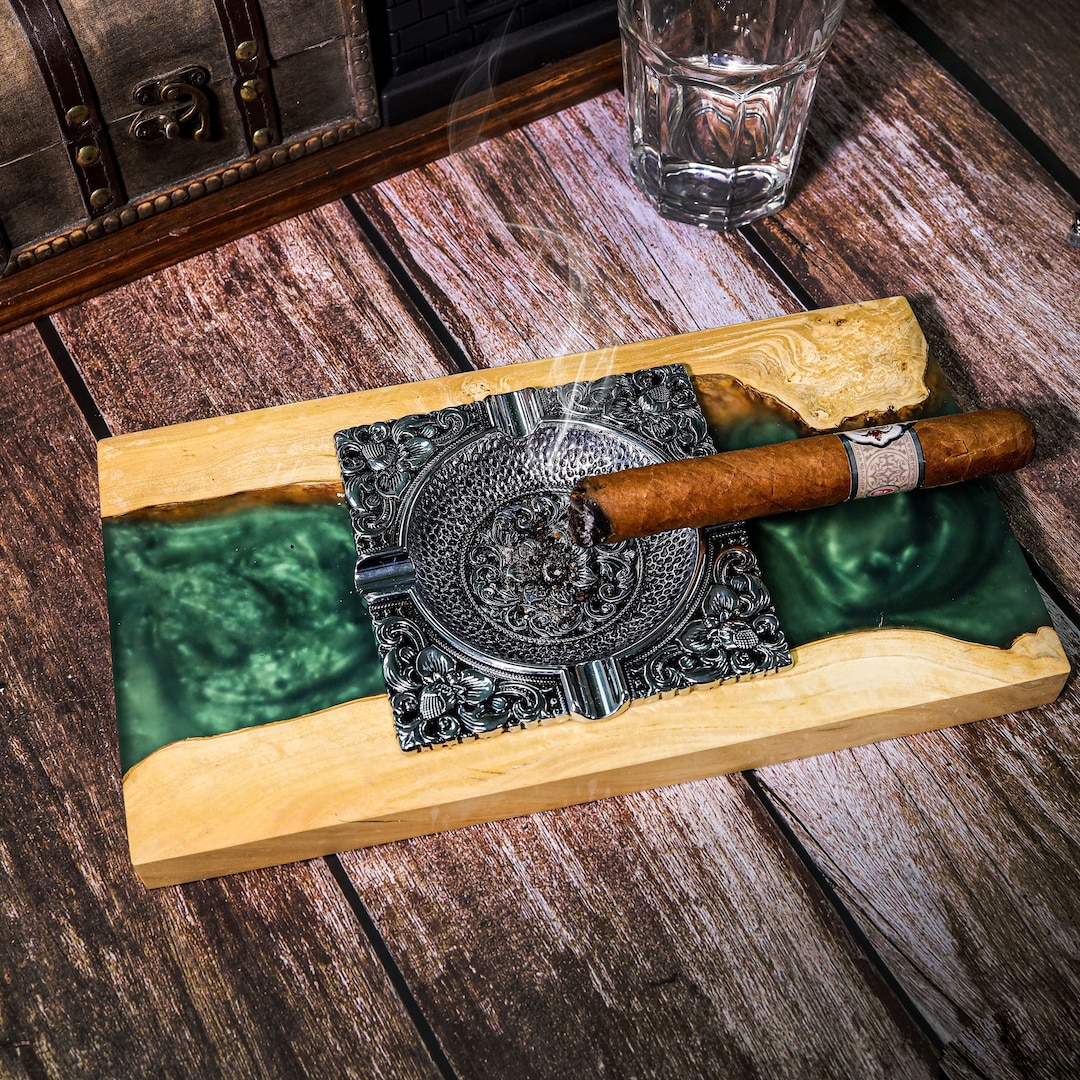 Custom Wood and Resin Ashtray, Handcrafted Cigar Ashtray Made ...