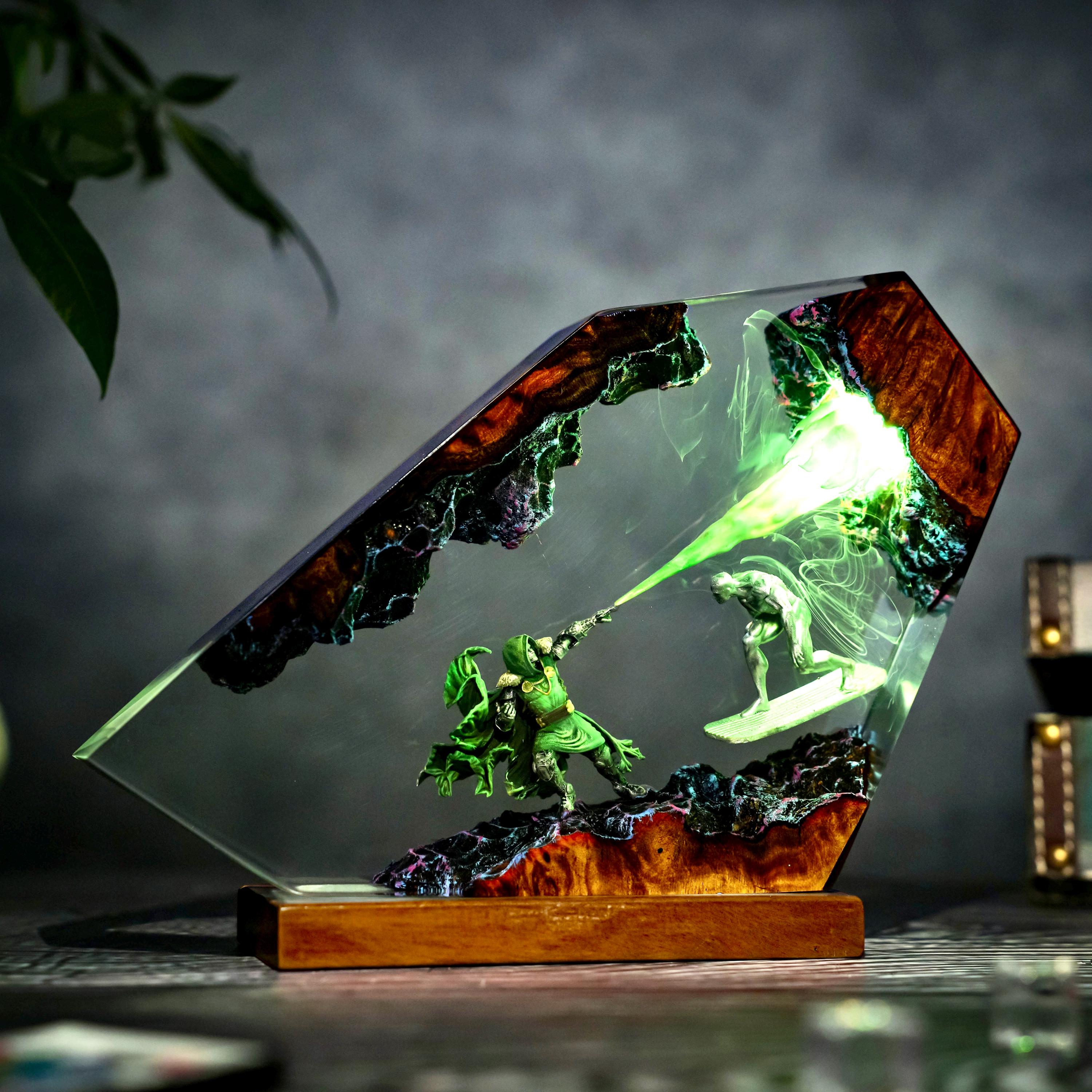 Cosmic Clash Lamp – Doom Vs Surfer Epoxy Lamp, Handmade Resin Diorama ...