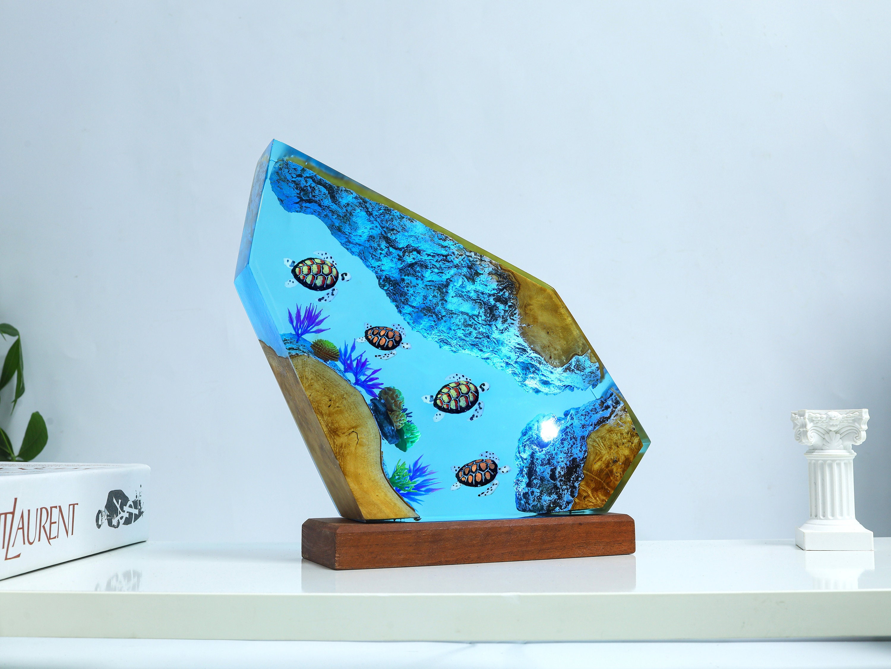 Sea Turtles & Coral Epoxy Resin Night Light, Sea Creatures Lamp, Coral ...
