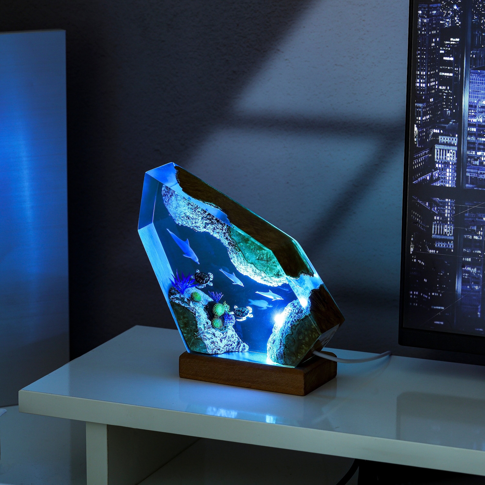 DOLPHIN Epoxy Lamp, Custom Epoxy Resin Lamp, Resin Night Light, Resin ...