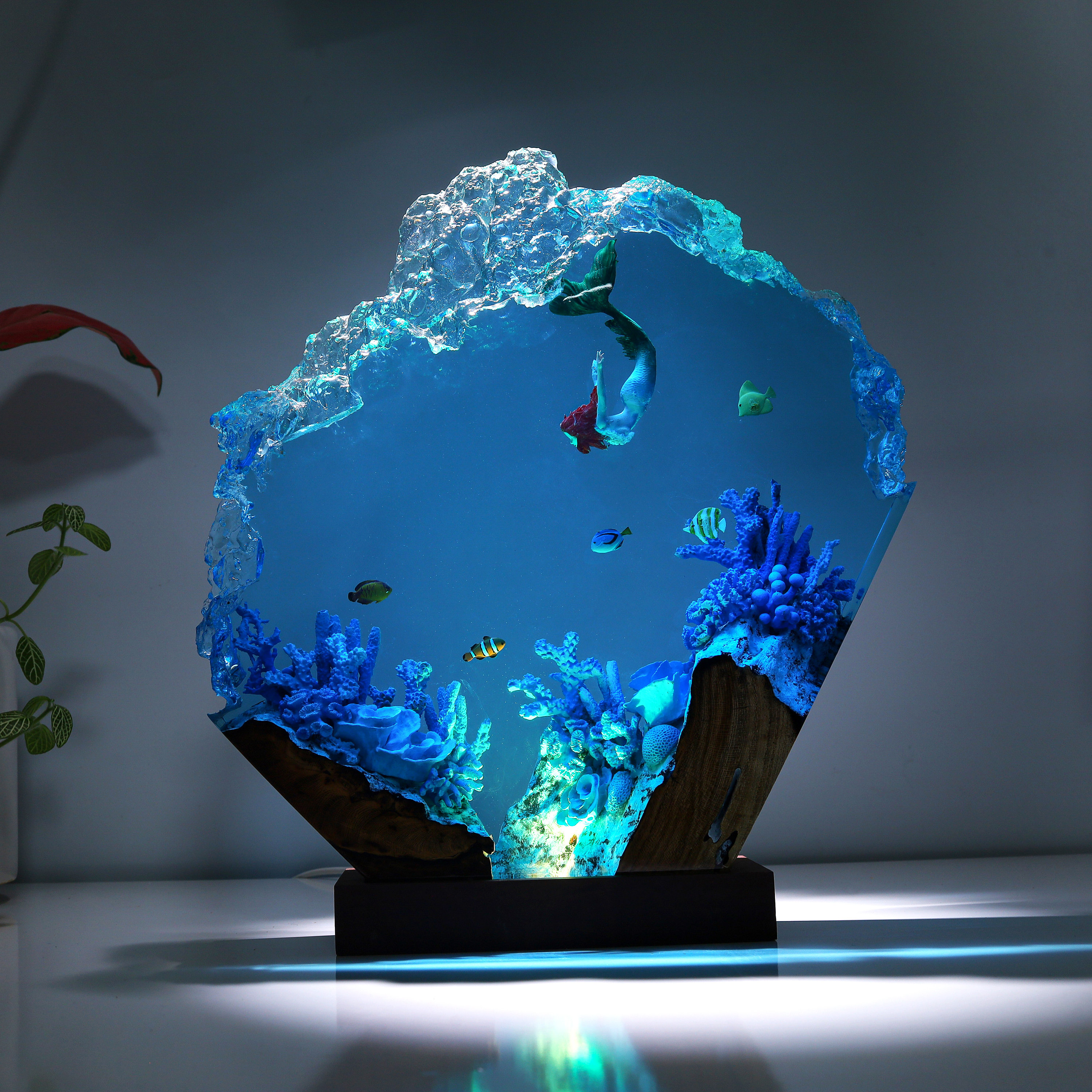 Mermaid in Coral Reef Night Light Resin Lamp the Mermaid and Diver ...