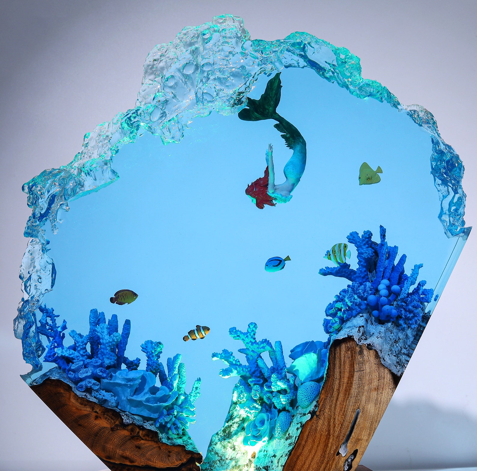 Mermaid in Coral Reef Night Light Resin Lamp the Mermaid and Diver ...