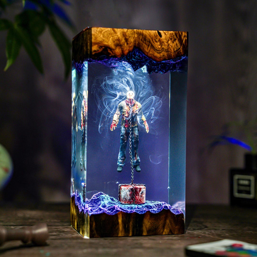 Masked Slasher Horror Resin Lamp, Handmade Epoxy Desk Decor, Dark ...