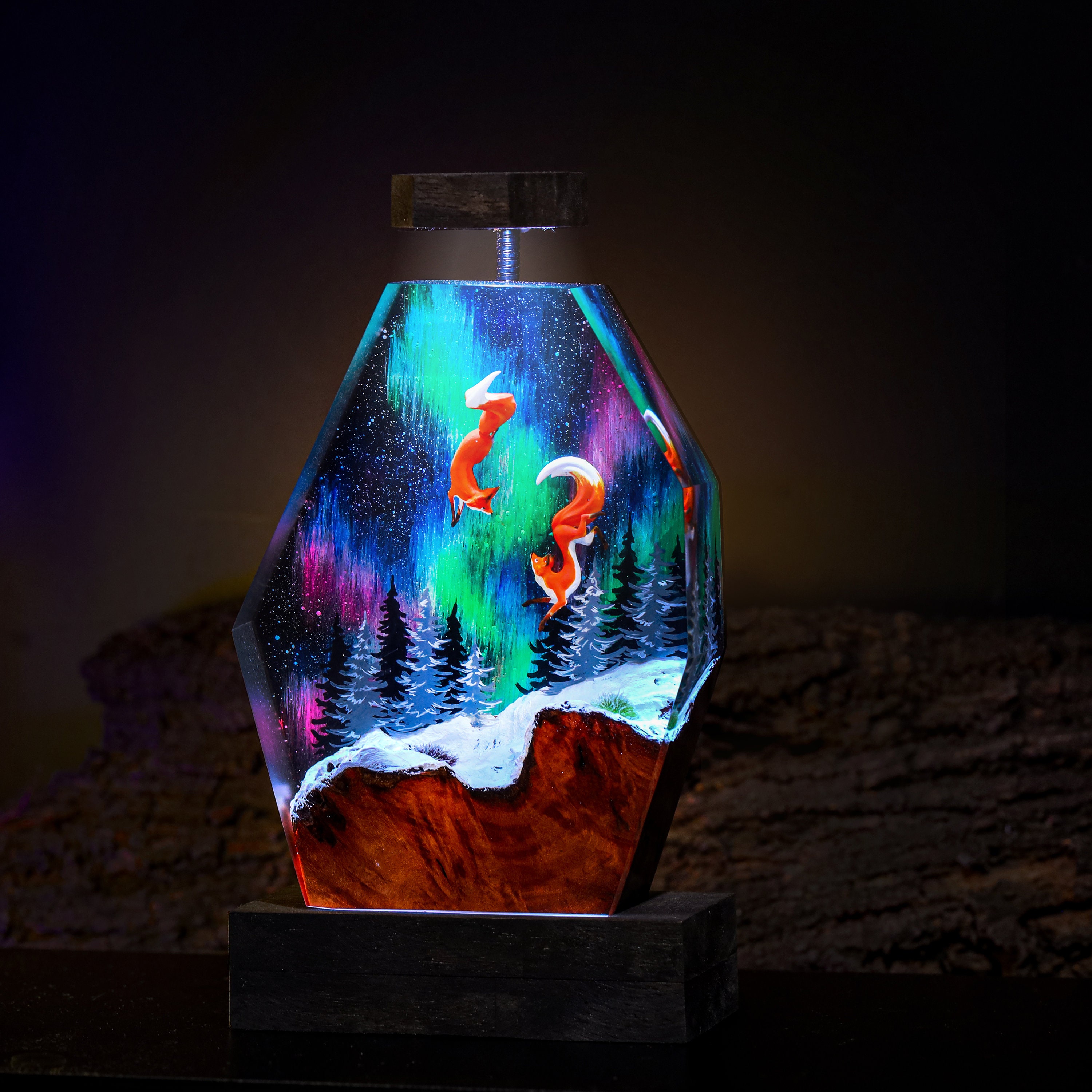 Fox in Aurora Borealis Night Lamp Northern Lights Lamp Alaska Decor ...