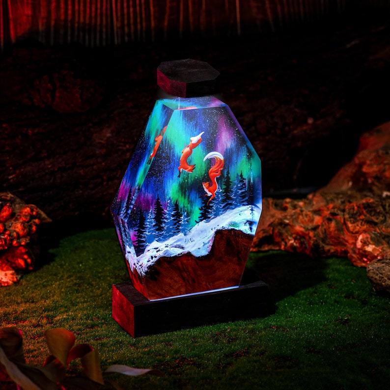 Fox in Aurora Borealis Night Lamp Northern Lights Lamp Alaska Decor ...