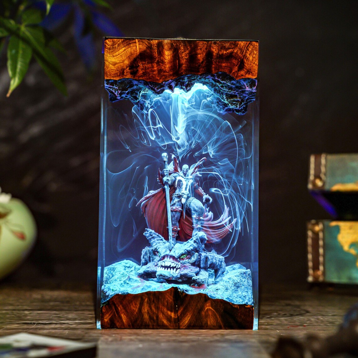 Hell Spawn Resin Lamp, Demonic Warrior Epoxy Diorama, Dark Fantasy Desk ...