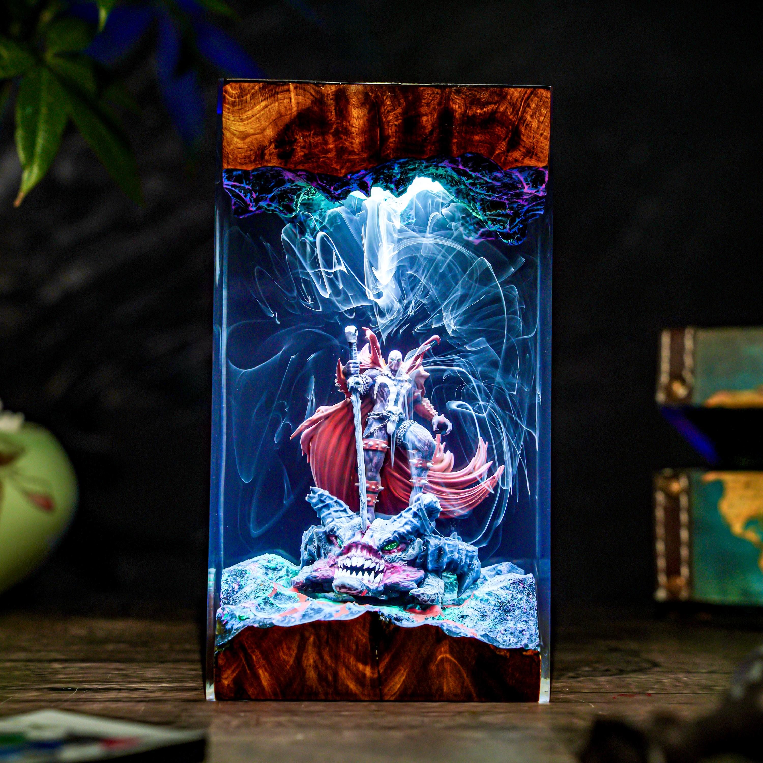 Hell Spawn Resin Lamp, Demonic Warrior Epoxy Diorama, Dark Fantasy Desk ...