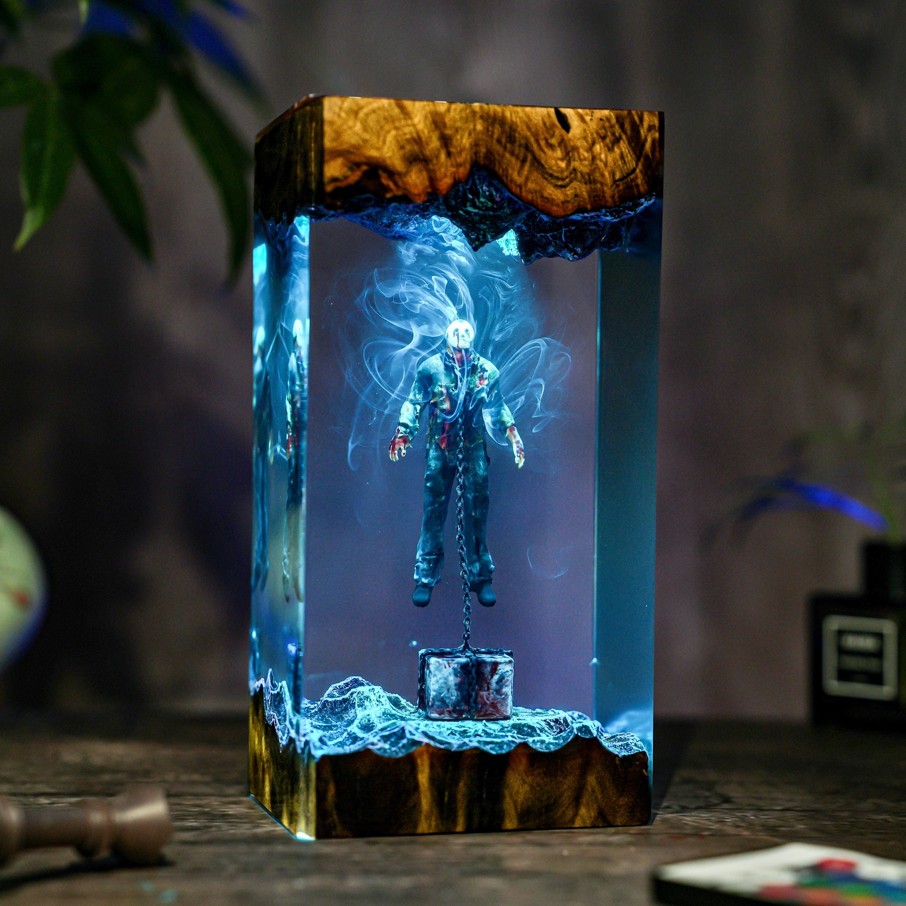 Masked Slasher Horror Resin Lamp, Handmade Epoxy Desk Decor, Dark ...