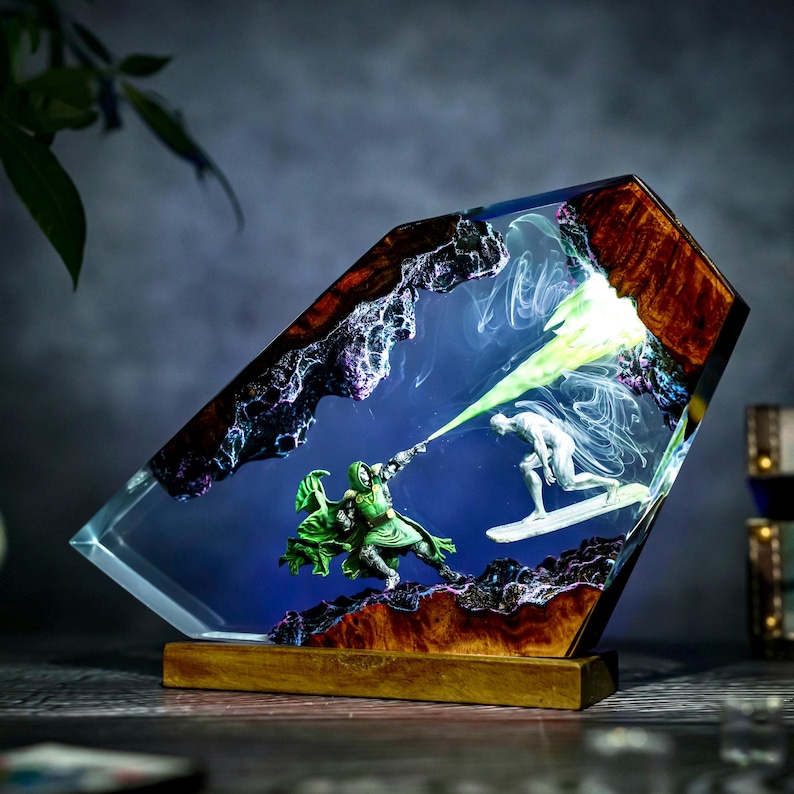 Cosmic Clash Lamp – Doom Vs Surfer Epoxy Lamp, Handmade Resin Diorama ...