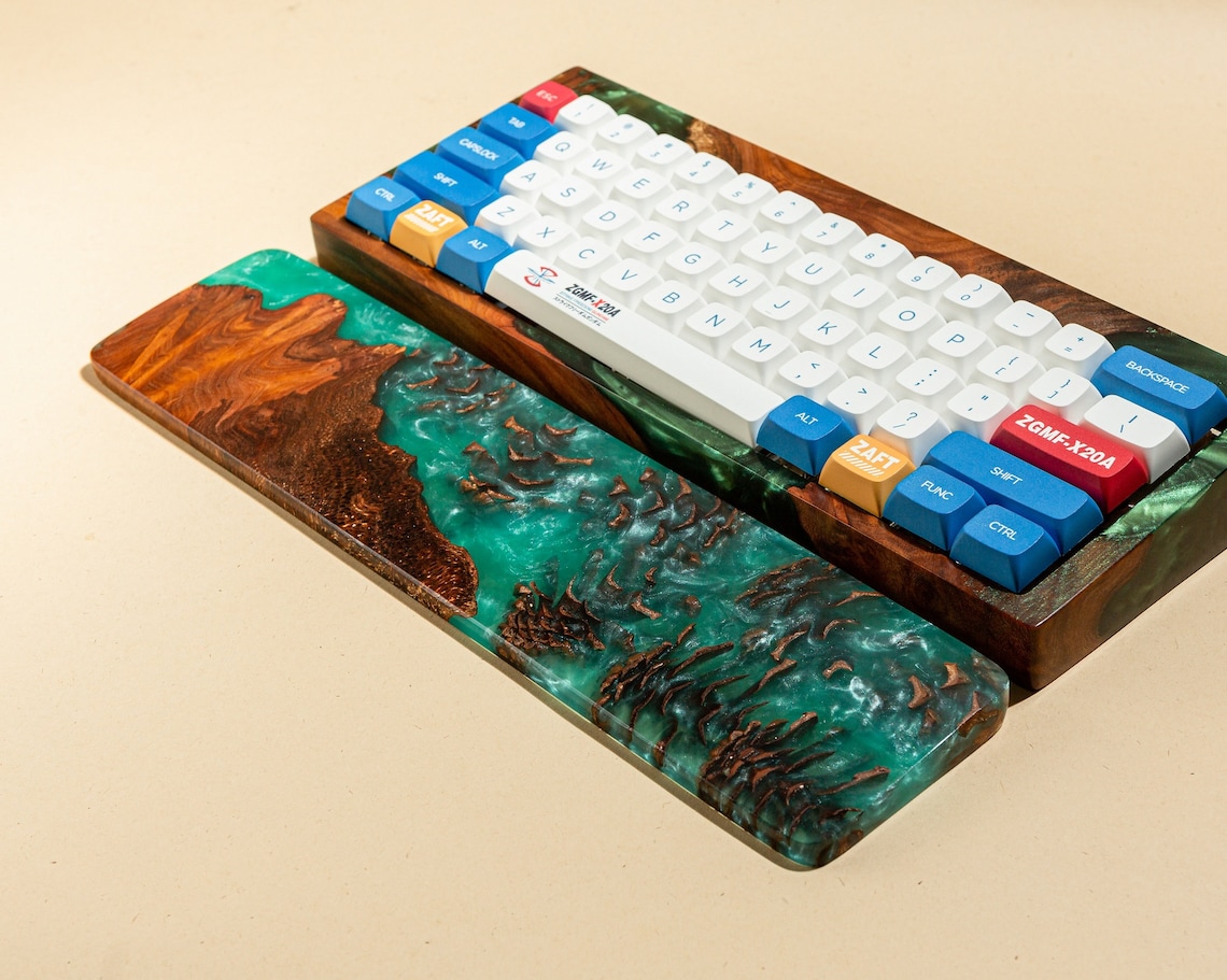 Turquoise Resin and Wood Wrist Rest| Mechanical Keyboard Wrist Rests ...