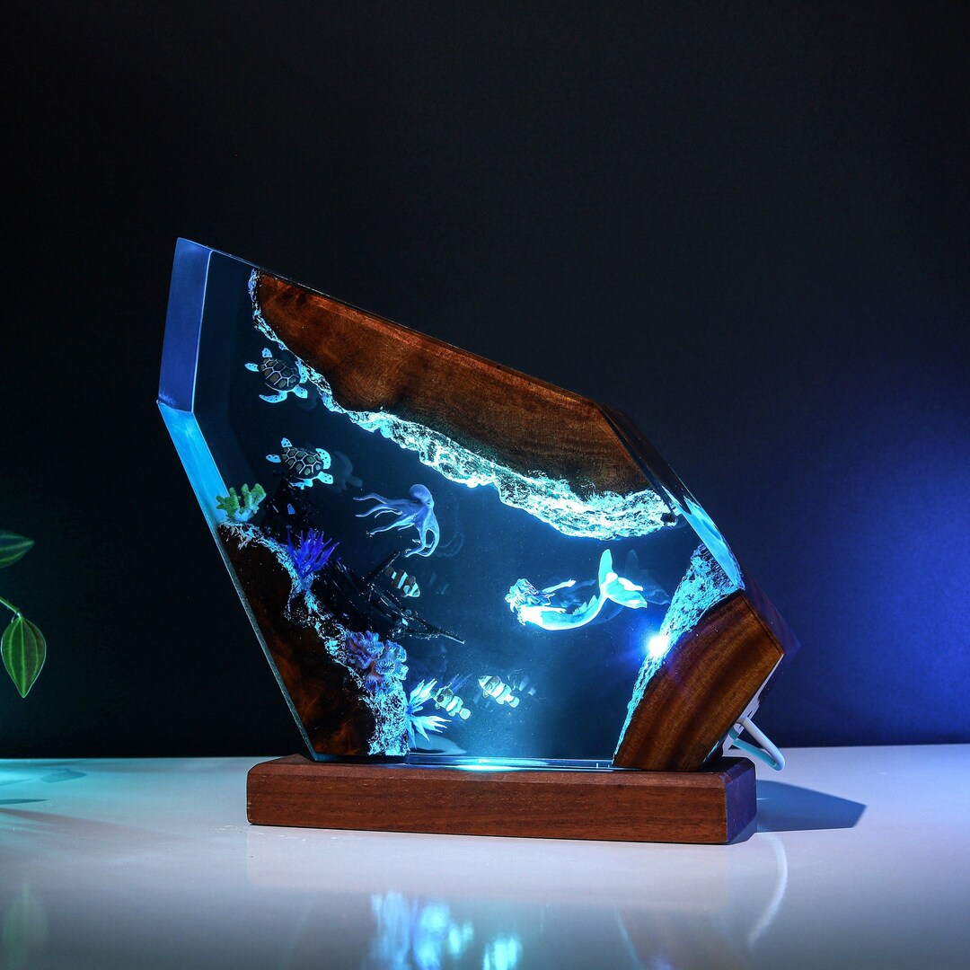KRAKEN and MERMAID Epoxy Lamp Sea Turtle Resin Lamp Epoxy Night Light ...