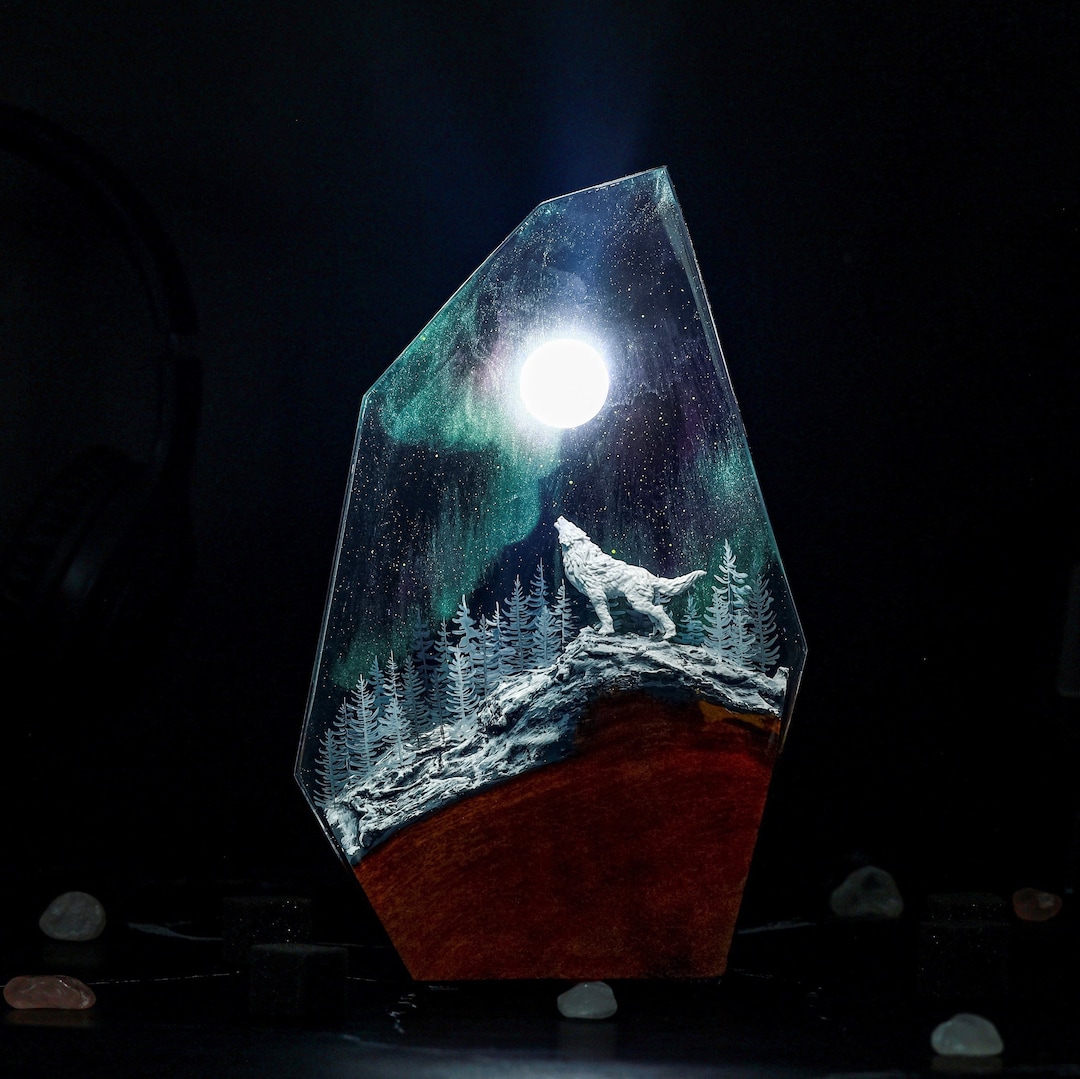 Aurora Borealis Lamp Howling Wolf Northern Lights Lamp Alaska Decor ...