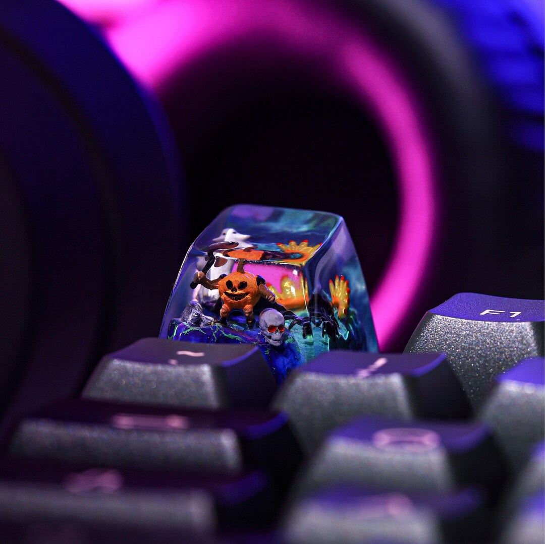 Pumpkin Ghost Keycap, Spooky Fall Keycap ESC SA Resin Keycap, Halloween Handmade Keycap, Pumpkin ...