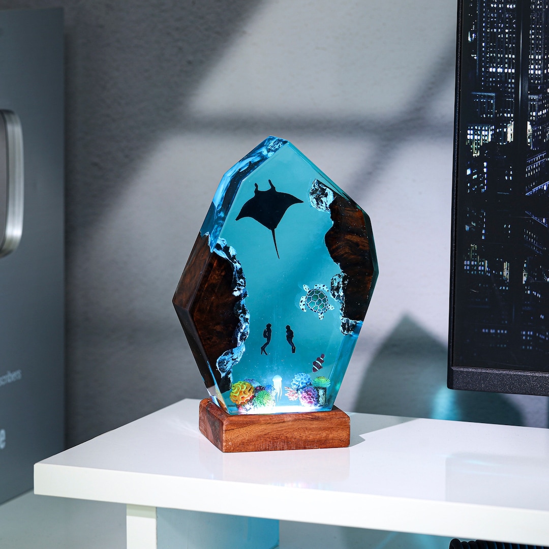 Manta Rays and Diver Night Lights Ver 2, Manta Rays Epoxy Lamp Epoxy ...