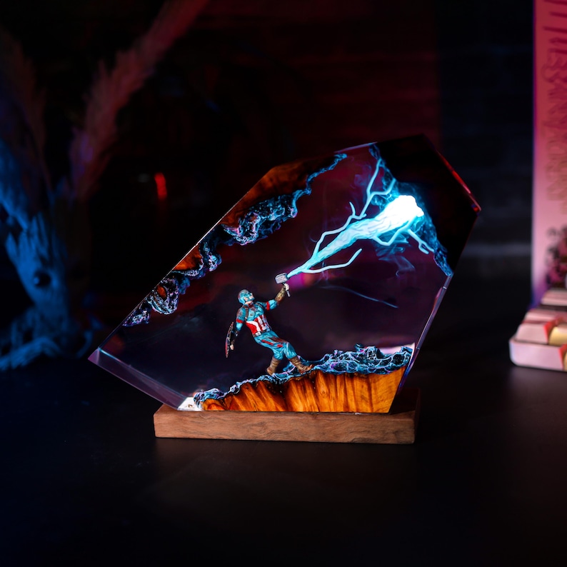 Captain Soldier Shield Epoxy Lamp Ver 2, Handmade Captain Resin Light ...