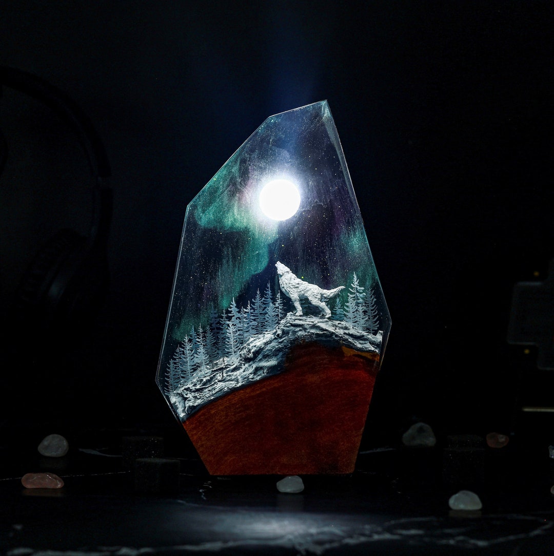 Aurora Borealis Lamp Howling Wolf Northern Lights Lamp Alaska - Etsy