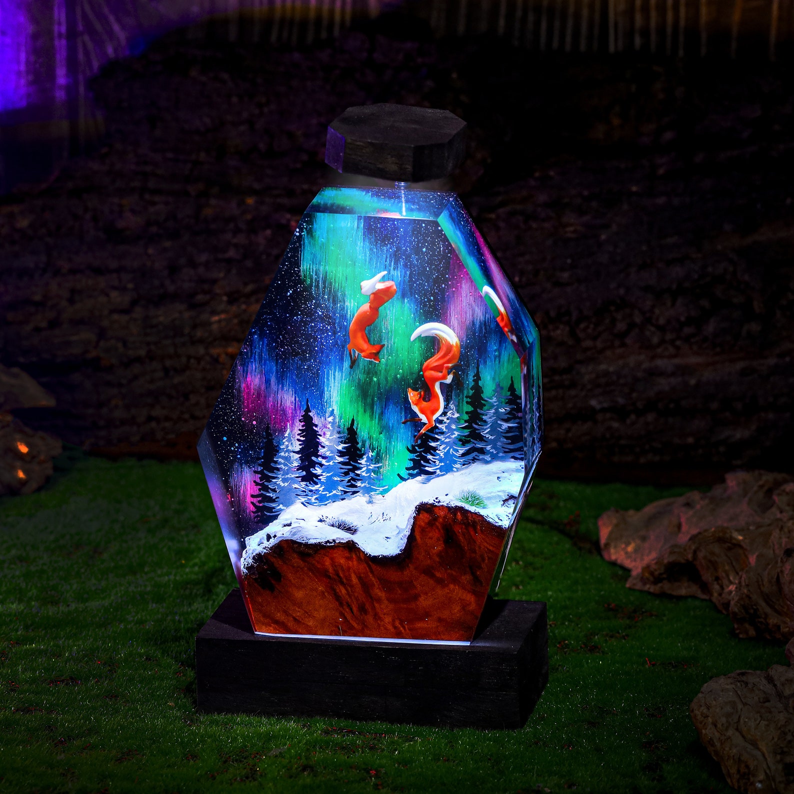 Fox in Aurora Borealis Night Lamp Northern Lights Lamp Alaska Decor ...