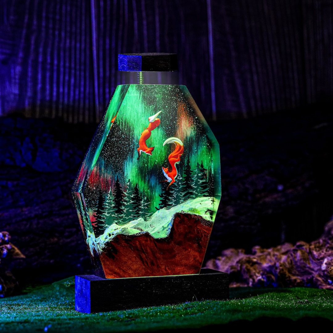 Fox in Aurora Borealis Night Lamp Northern Lights Lamp Alaska Decor ...