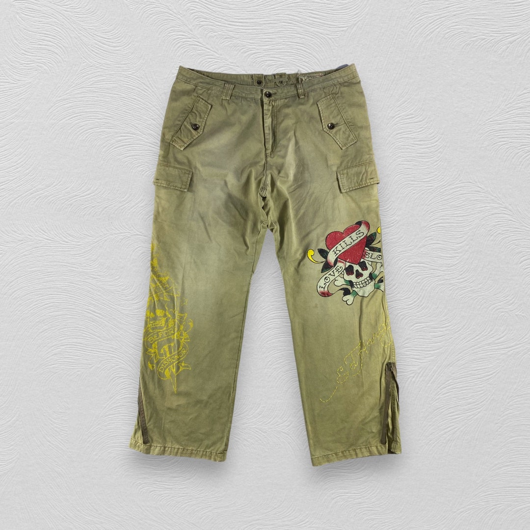 Vintage Ed Hardy Baggy Cargo Pants Printed Pants Streetwear Pants Wide ...