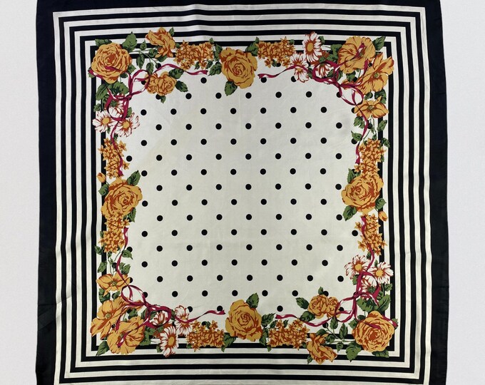 Vintage Japanese Silk Scarf, 90s Floral Scarf, Square Scarf ...