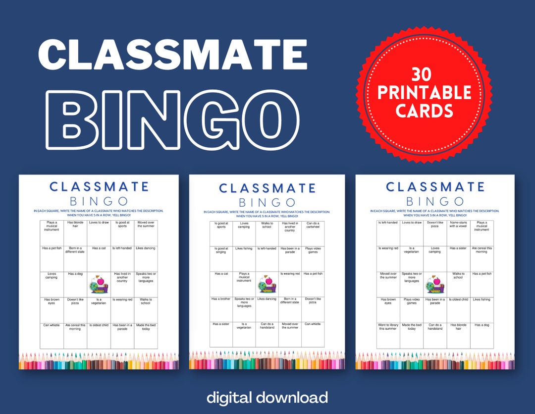 Classmate Bingo Game | Student Icebreaker Game | 30 Unique Cards ...