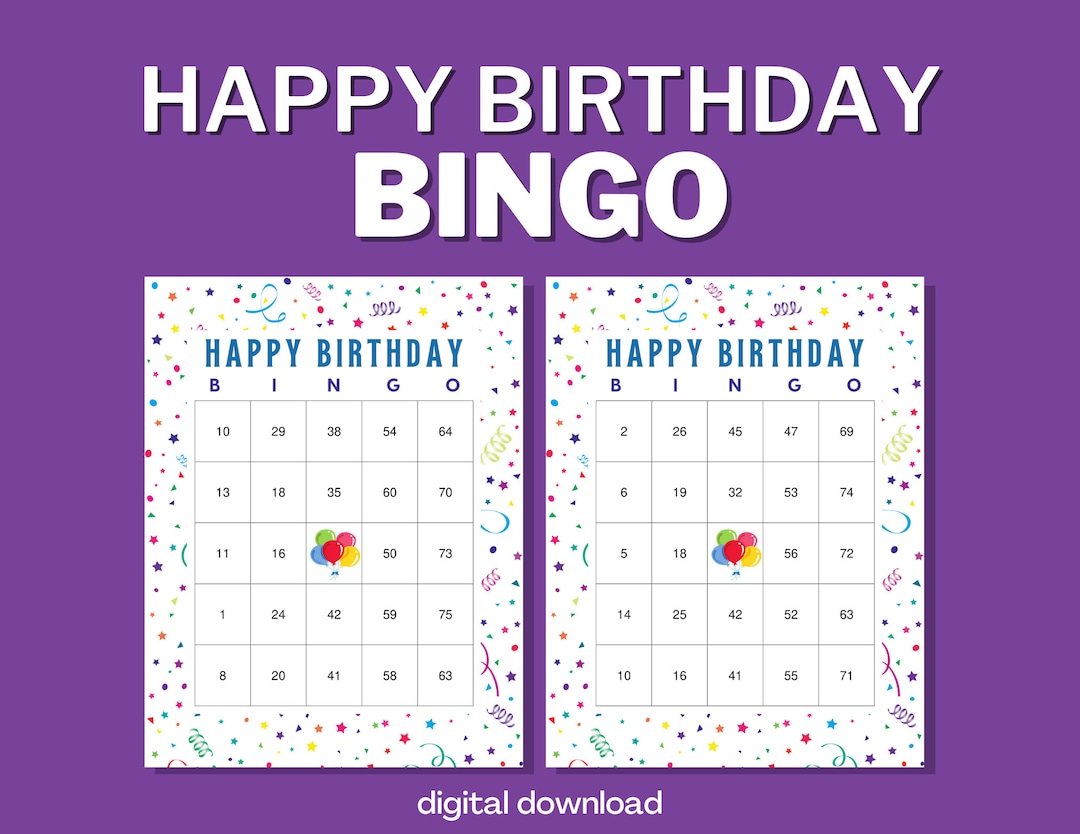 Happy Birthday Bingo With Numbers - 100 Unique Cards - Digital Download ...