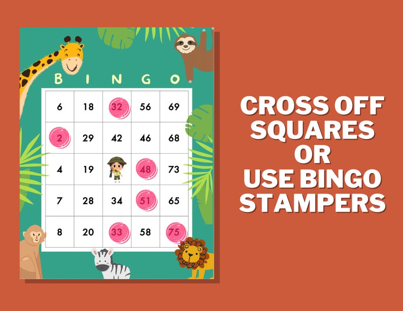 Zoo Animal Themed Bingo Game 100 Printable Cards Fun Wildlife Design ...