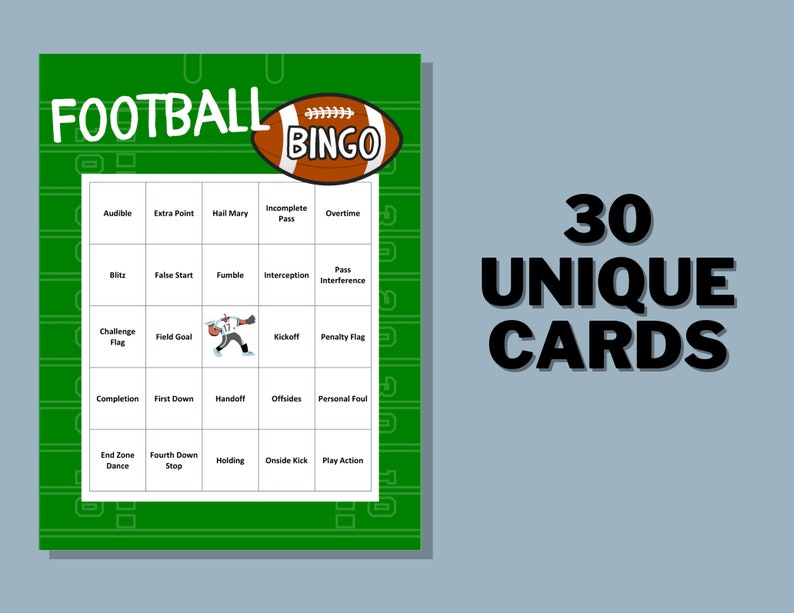 Football Bingo | Football Watch Party | 30 Unique Cards | Digital ...