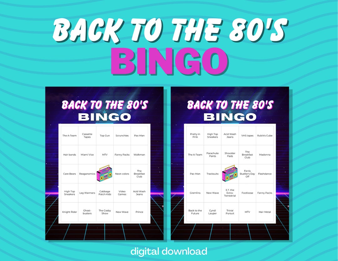 1980's Bingo - Back to the 80's - up to 30 Players - 30 Unique Cards ...