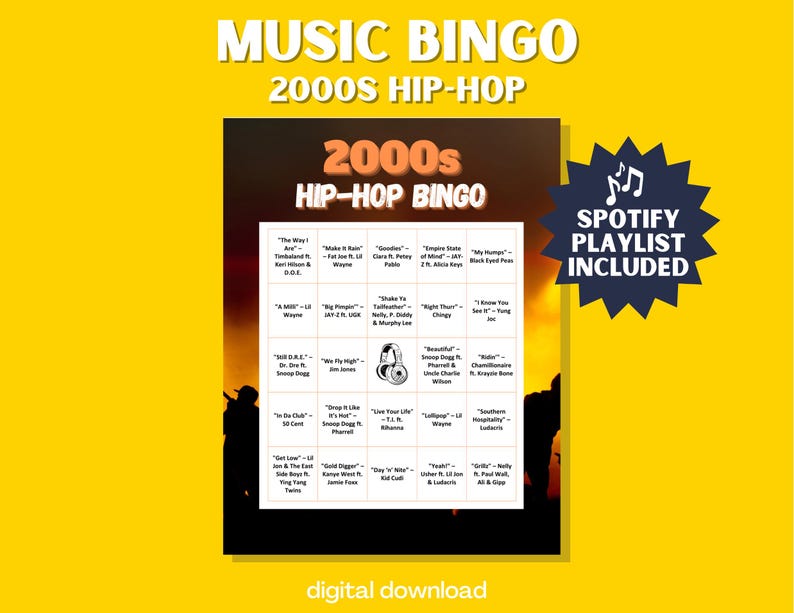 2000s Hip Hop Music Bingo Game | Sing Along Bingo | 30 Unique Cards ...
