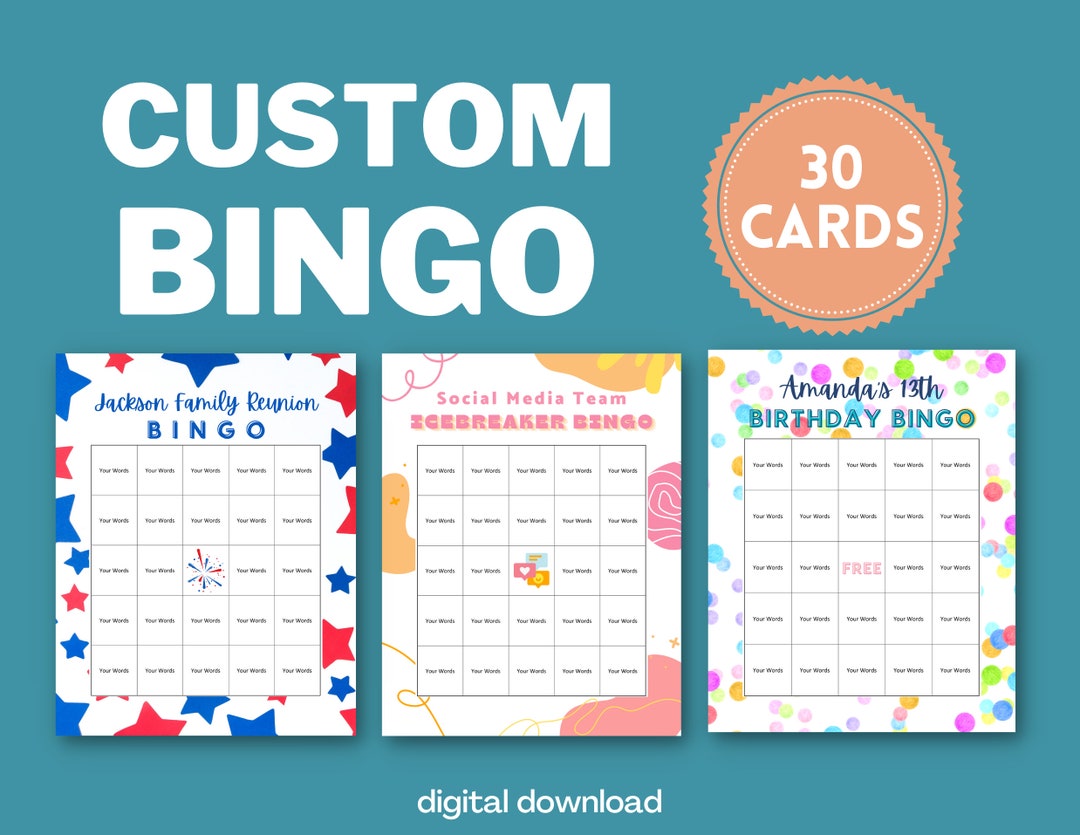 30 Custom Bingo Cards Digital Download Bingo Cards for - Etsy